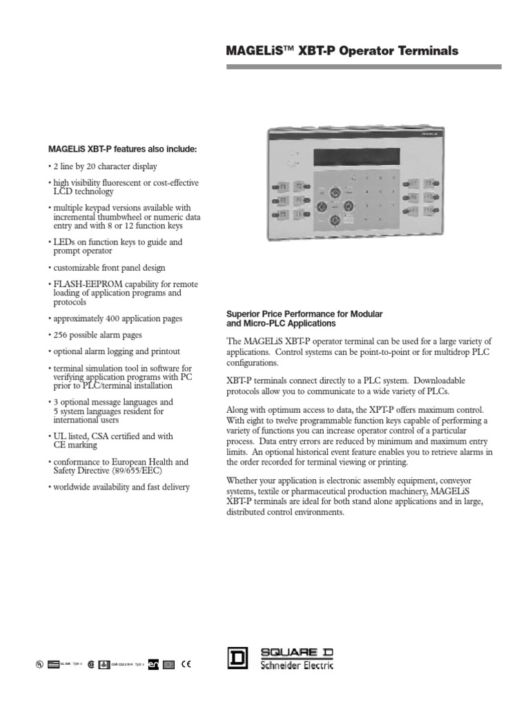 TELEMECANIQUE MAGELIS XBT-P022010 Datasheet | PDF | Programmable Logic Controller | Electrical ...