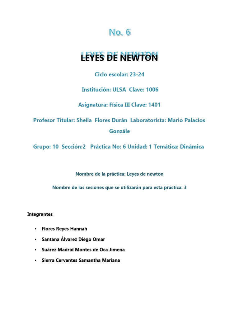 Practica 6 Leyes de Newton2 | PDF | Fuerza | Las leyes del movimiento ...