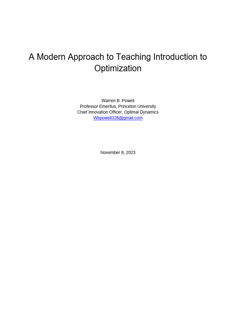 Powell Modern Approach To Teaching Optimization Submitted November 9 ...