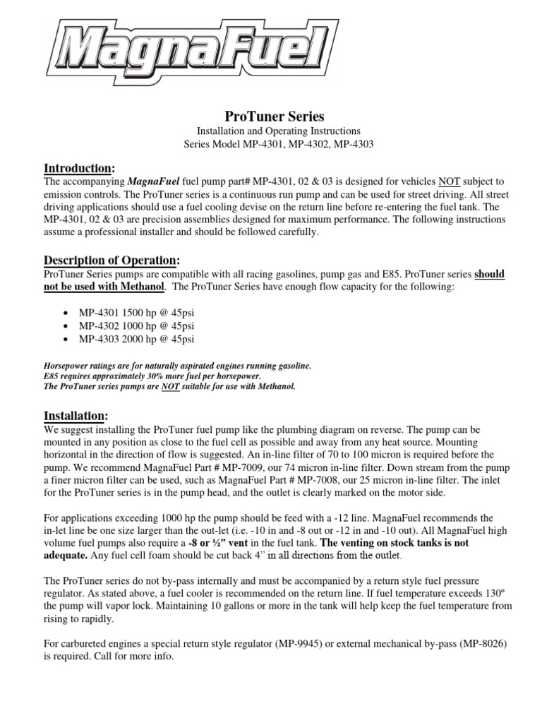 MagnaFuel ProTuner Installation Guide | PDF | Pump | Horsepower