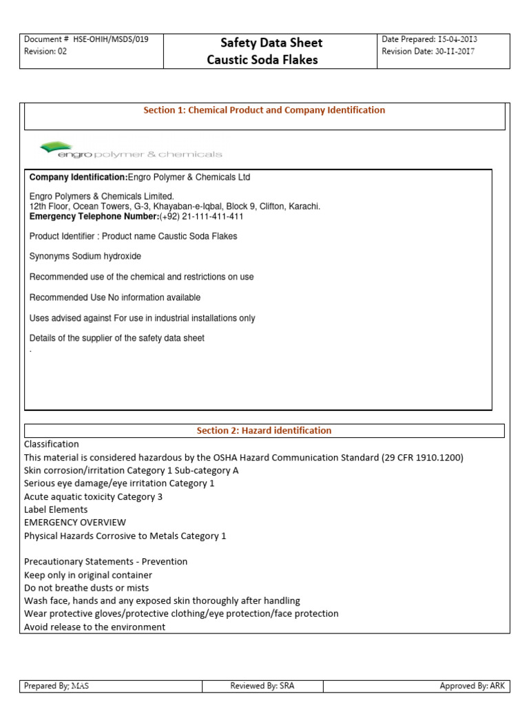 Caustic Soda Flakes | PDF | Sodium Hydroxide | Dangerous Goods
