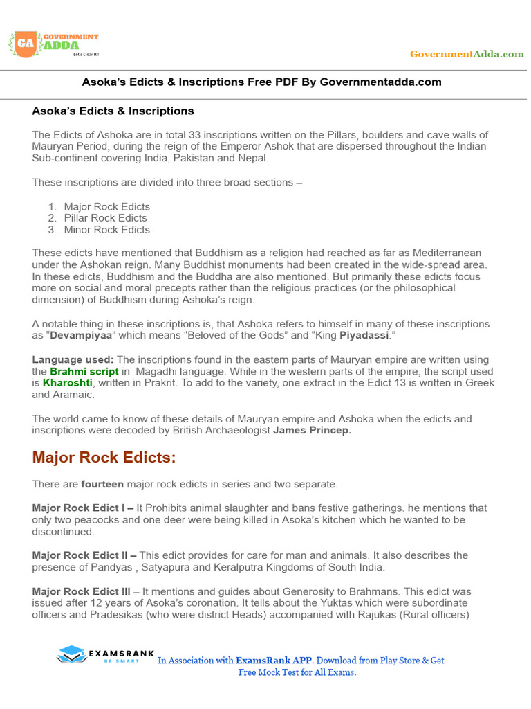 Asoka's Edicts: Complete Guide PDF | PDF | Mahayana | Ashoka