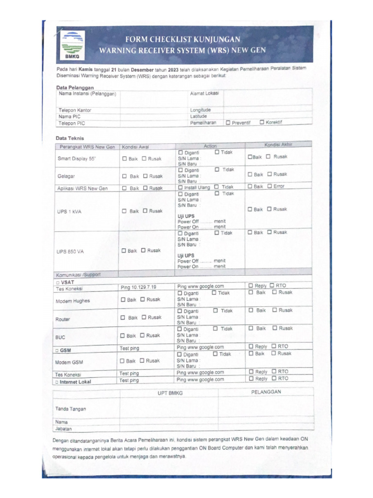 Form Checklist Kunjungan | PDF