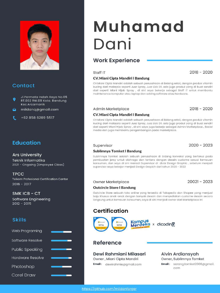 CV Muhamad Dani | PDF
