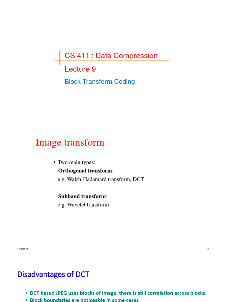 Lec9 - Transform Coding-Jpeg2000 | PDF | Wavelet | Data Compression