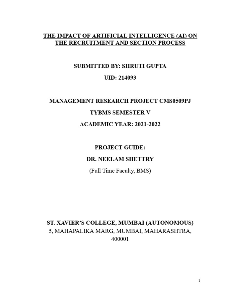 Dissertation - The Impact of AI On The Recruitment and Selection Process | PDF | Artificial ...