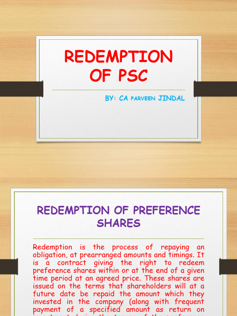 Redemption of Preference Shares Explained | PDF | Finance & Money ...