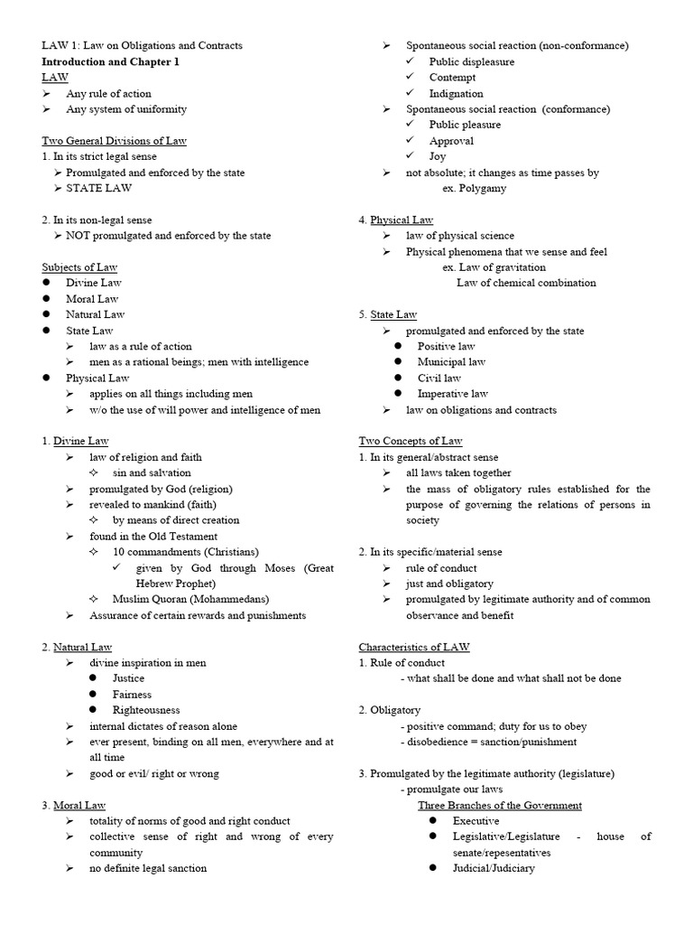 LAW 1 Prelims Intro-Chapt 2 | PDF | Precedent | Law Of Obligations