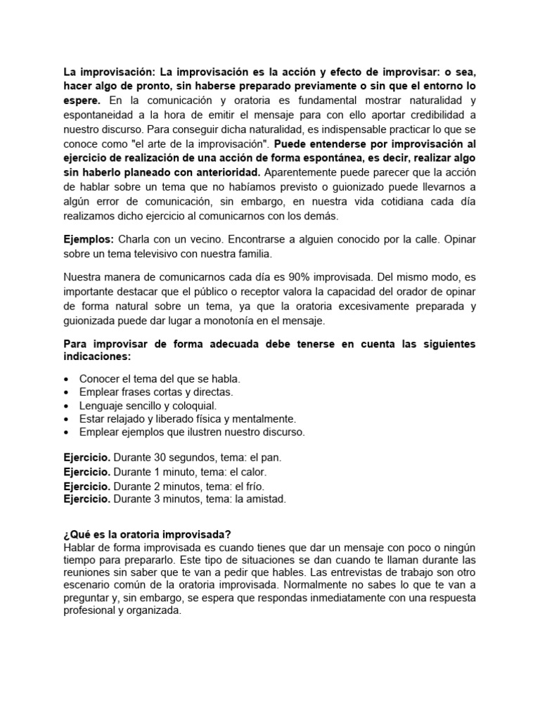 La Improvisación | PDF | Hablar en público