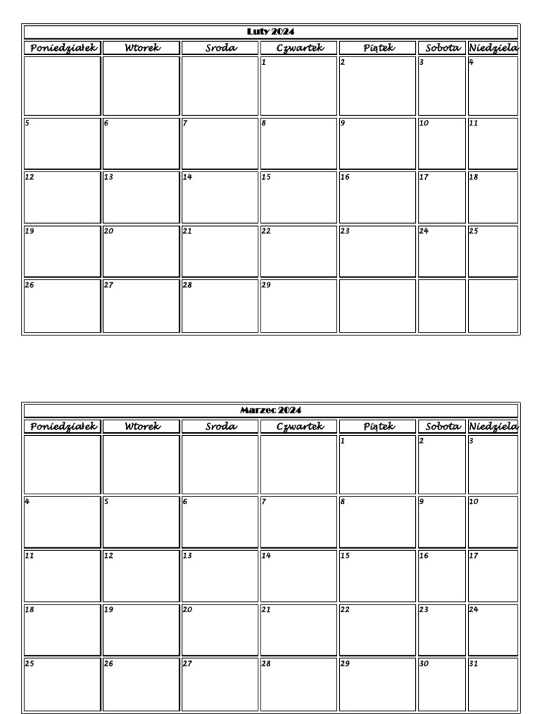 Kalendarz Luty - Marzec 2024 | PDF