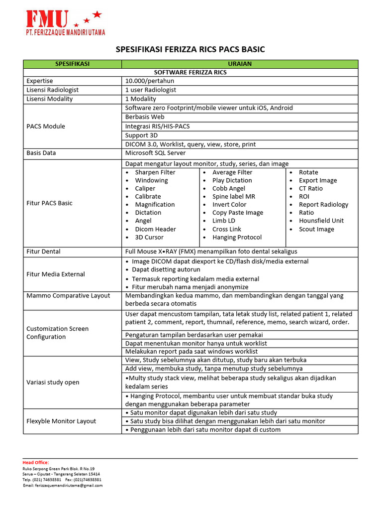 Spesifikasi Ferizza Rics Basic | PDF