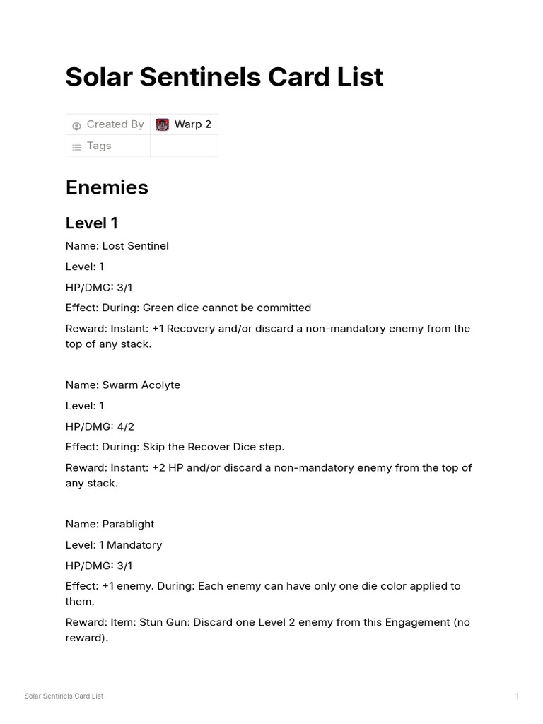 Solar Sentinels Card List | PDF