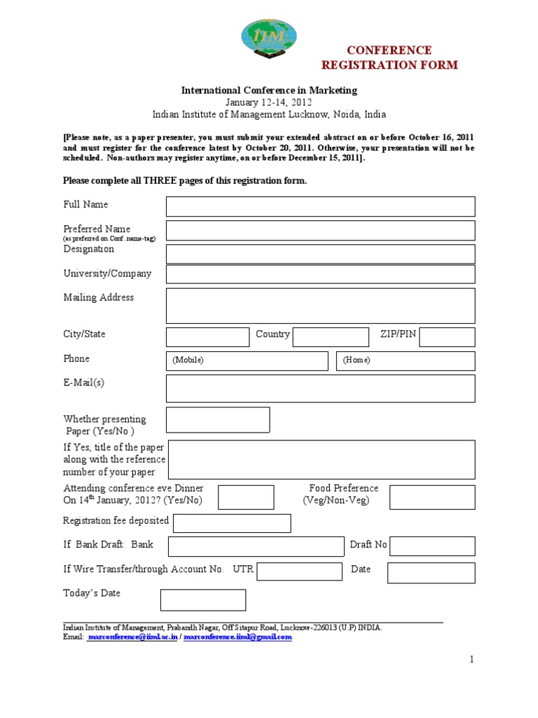 Aothors Registration Form1 | PDF | Communication | Computing And Information Technology
