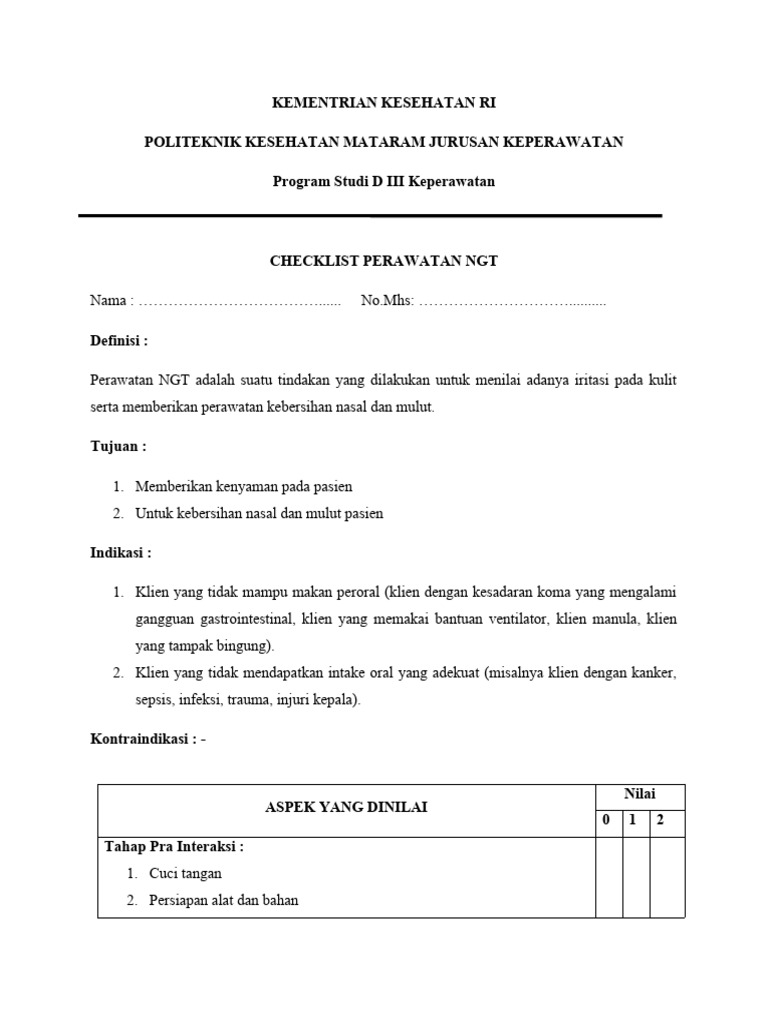 Cheklist Perawatan NGT-1 | PDF | Sains & Matematika
