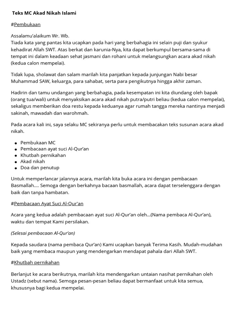 Contoh Teks MC Akad Nikah Islami_20240206_203011_0000 | PDF