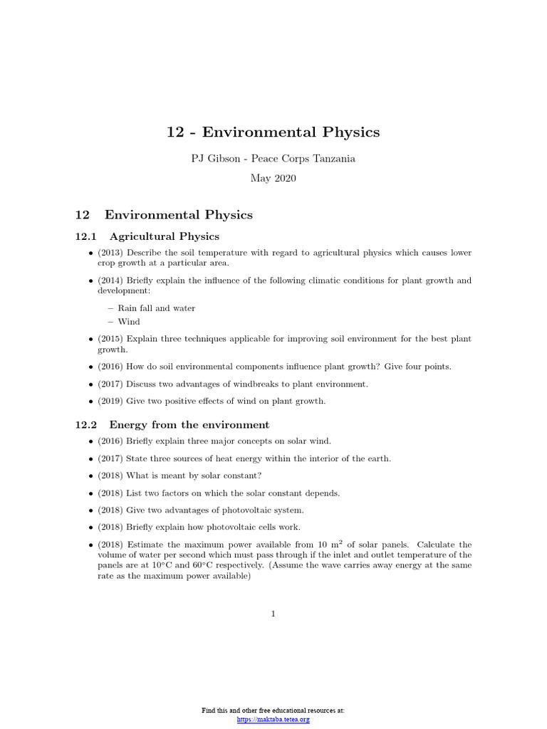 ACSEE Physics F6 T5 EnvironmentalPhysics | PDF | Atmosphere Of Earth | Seismology