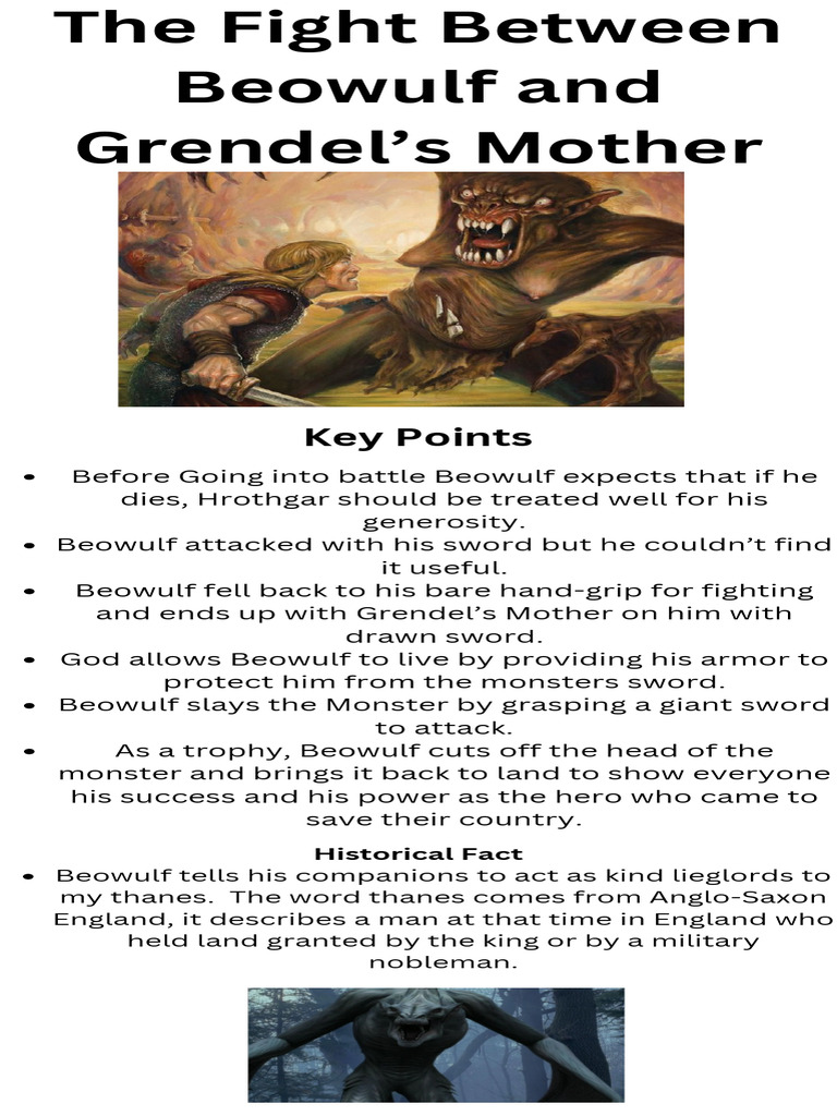 Beowulf vs. Grendel's Mother: Key Battle Insights | PDF