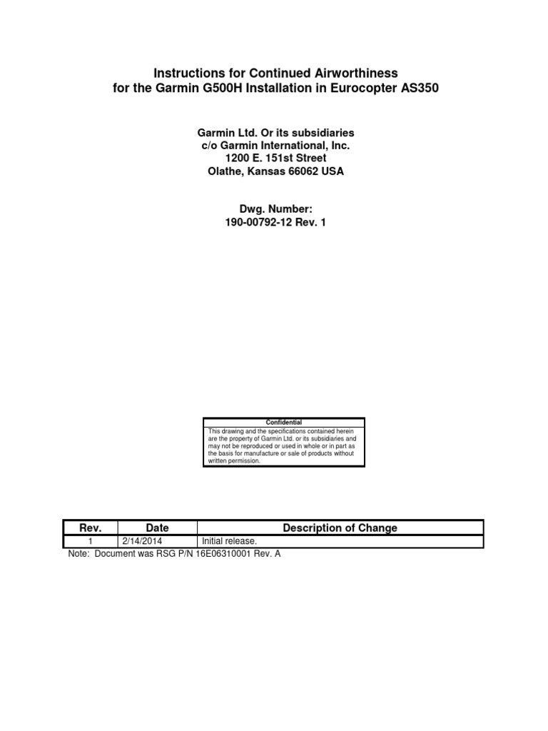 Instructions For Continued Airworthiness For The Garmin G500H ...