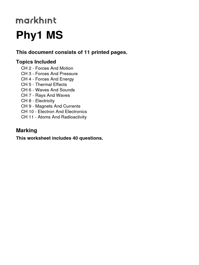 Physics Revision Sheet Marking Scheme Pdf