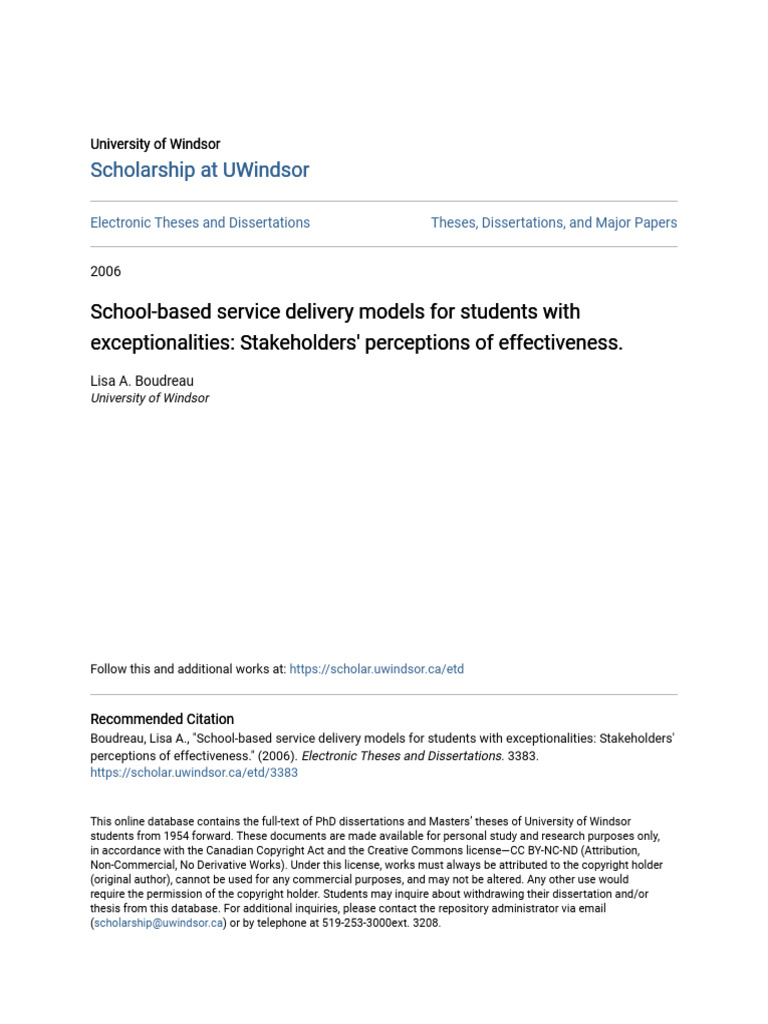 School-Based Service Delivery Models For Students With Exceptional ...