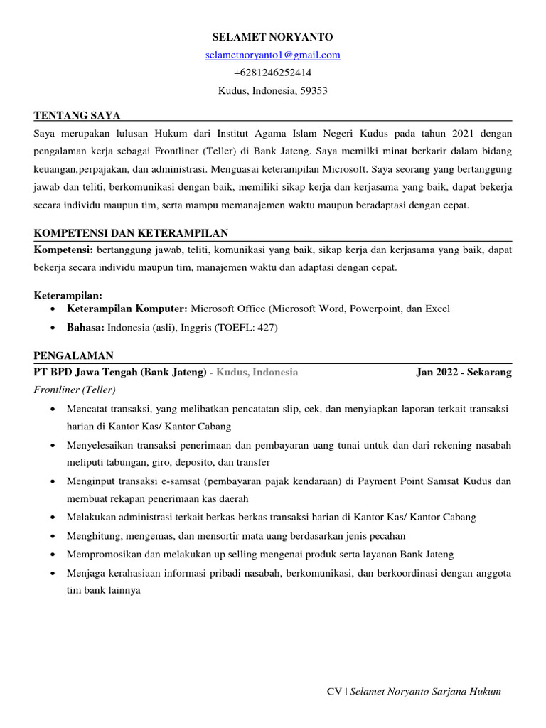 CV Selamet Noryanto | PDF