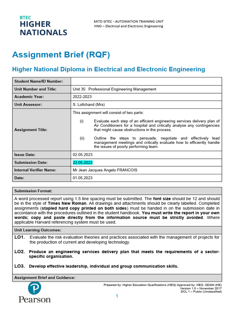 Revised Assignment Unit 35 Professional Engineering Management Pdf 0693