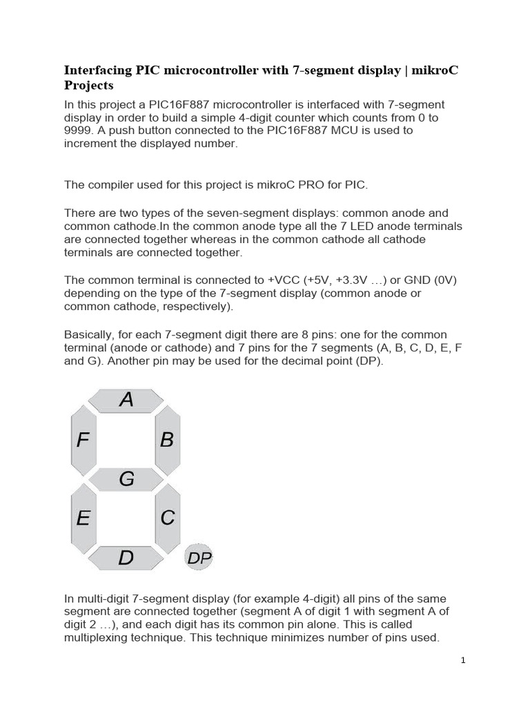 Interfacing Pic Microcontroller With 7 Segment Display Mikroc Code Pdf Computer 