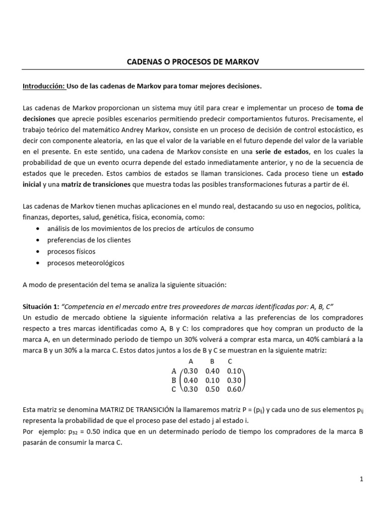 9 - Cadenas de Markov | PDF | Cadena Markov | Matriz (Matemáticas)