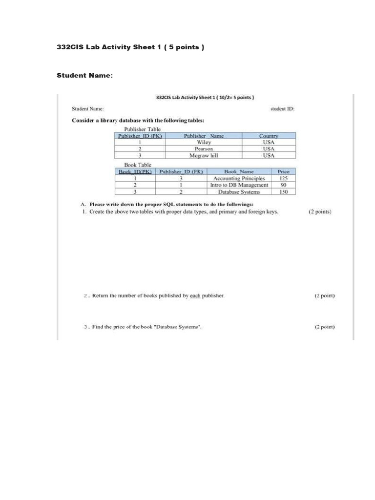 332CIS Lab Activity Sheet | PDF | Databases | Software Design
