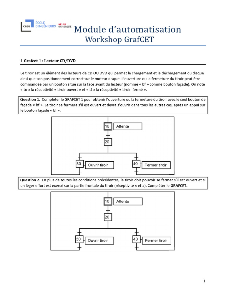Exercices-GrafCET Workshop | PDF
