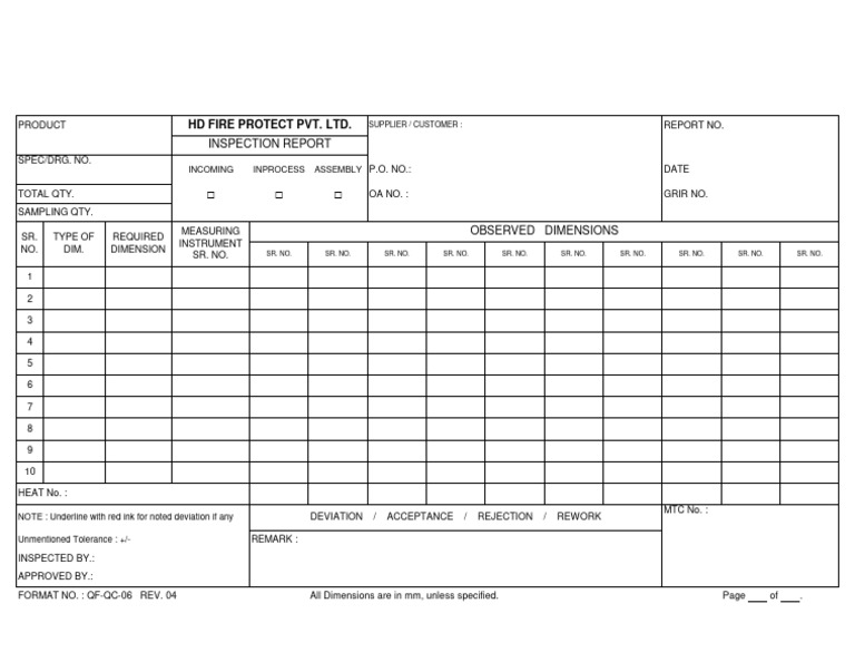 QF-QC-06 Rev 04 - Inspection Report | PDF