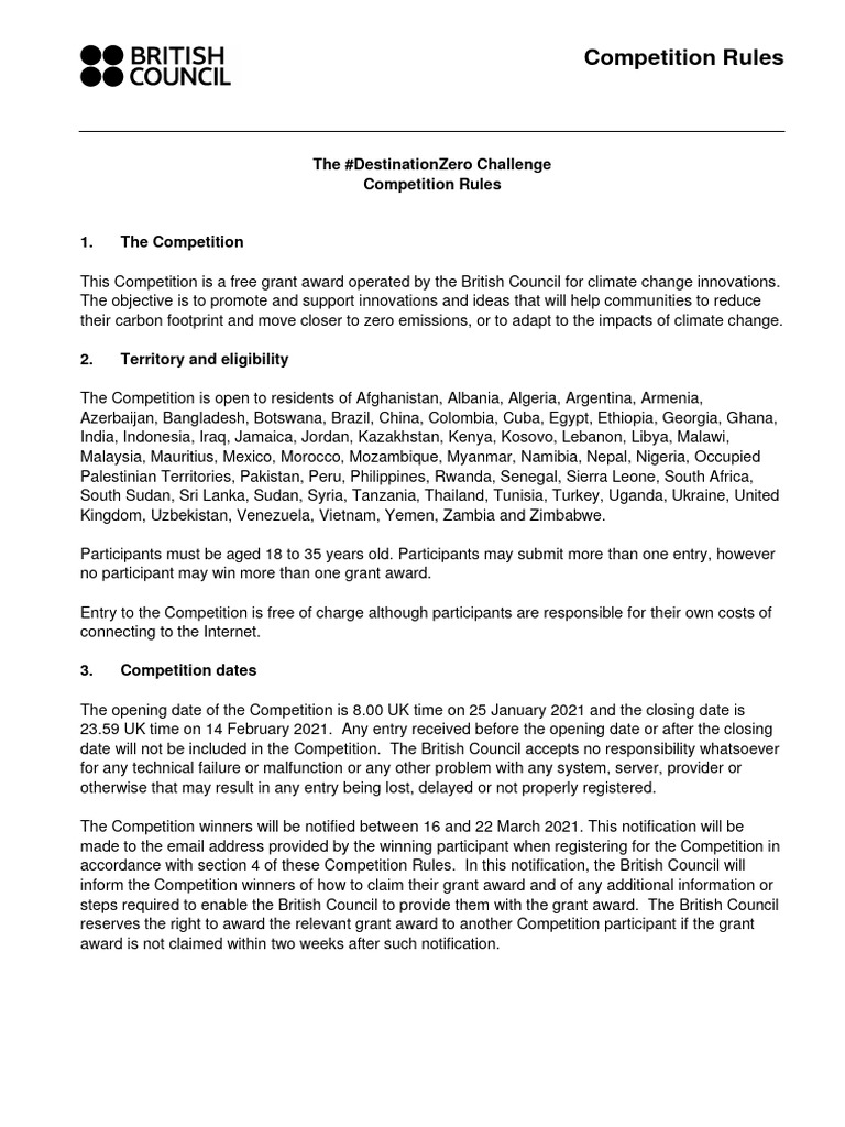 Destination Zero Challenge Competition Rules | PDF