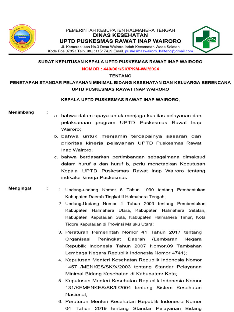 SK SPM Standar Minimal Minta Di Dinas Kesehatan | PDF