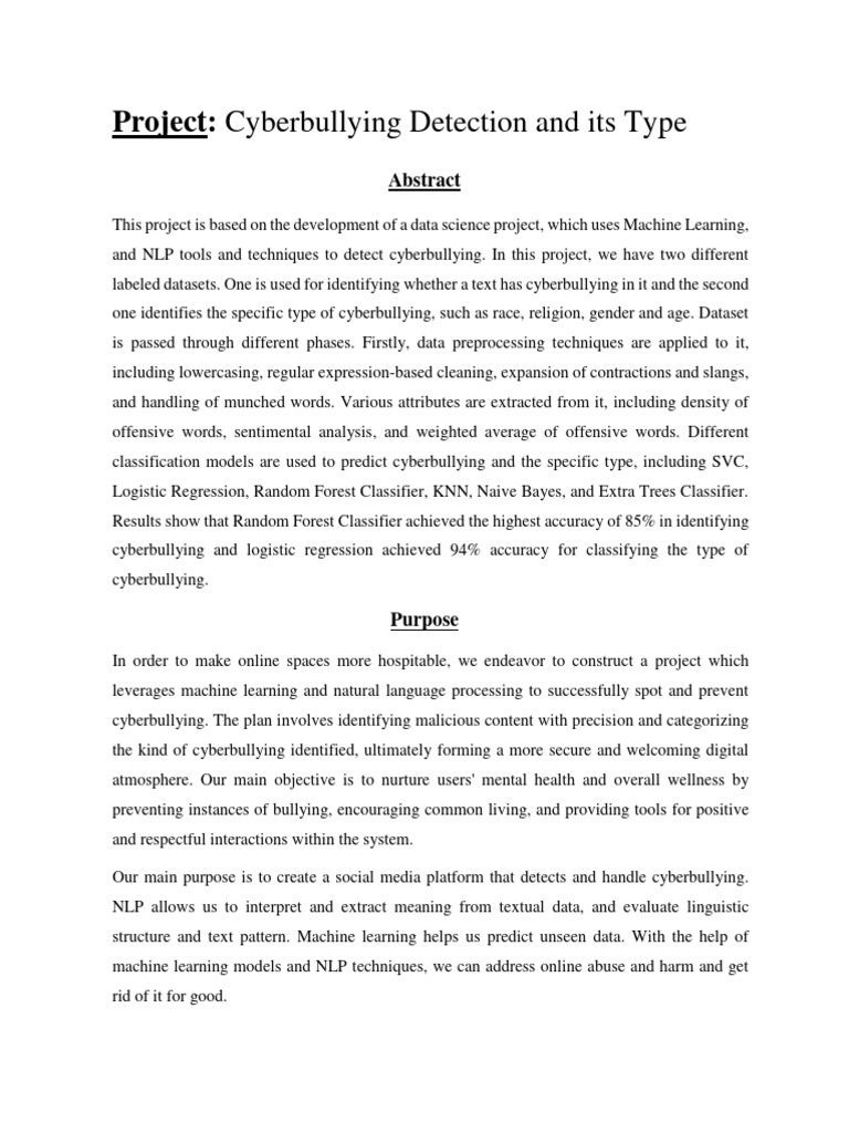 CyberbullyingDetection - Documentation | PDF | Statistical Classification | Cyberbullying