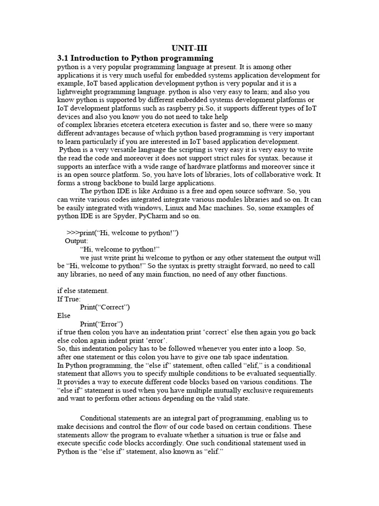 Iot Unit Iii R22. | PDF | Raspberry Pi | Control Flow