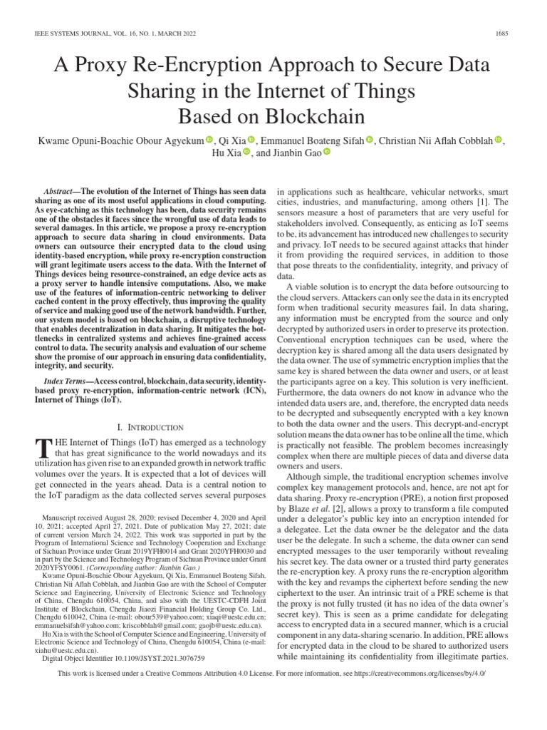 A Proxy Re-Encryption Approach To Secure Data Sharing in The Internet of Things Based On ...