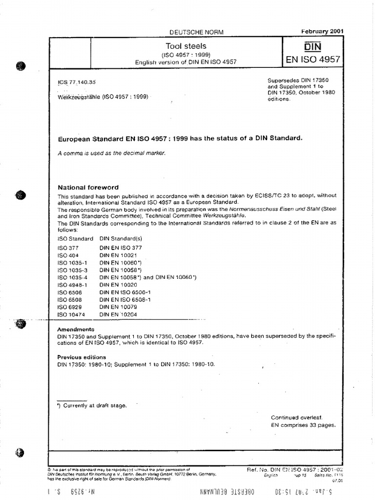 En ISO 4957 - 1999 (Tool Steels) | PDF