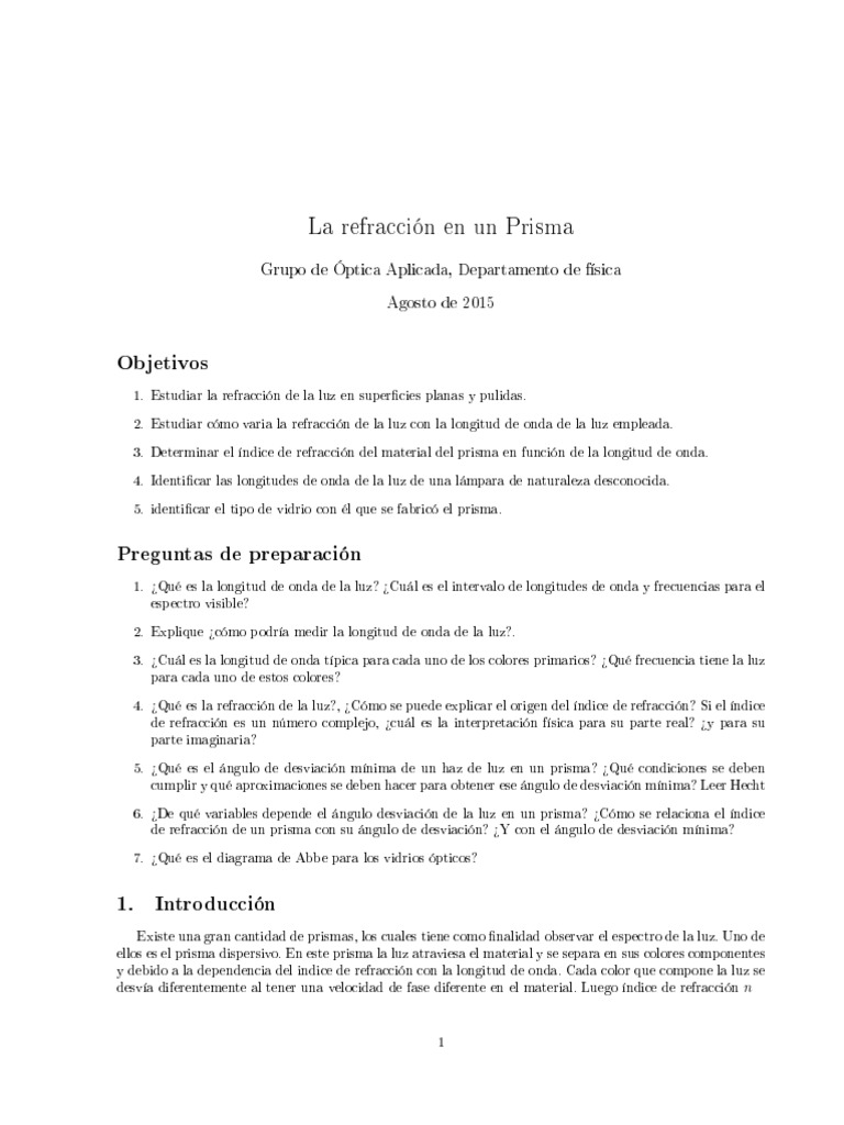 03 - Refracción en Un Prisma | PDF | Ligero | Índice de refracción