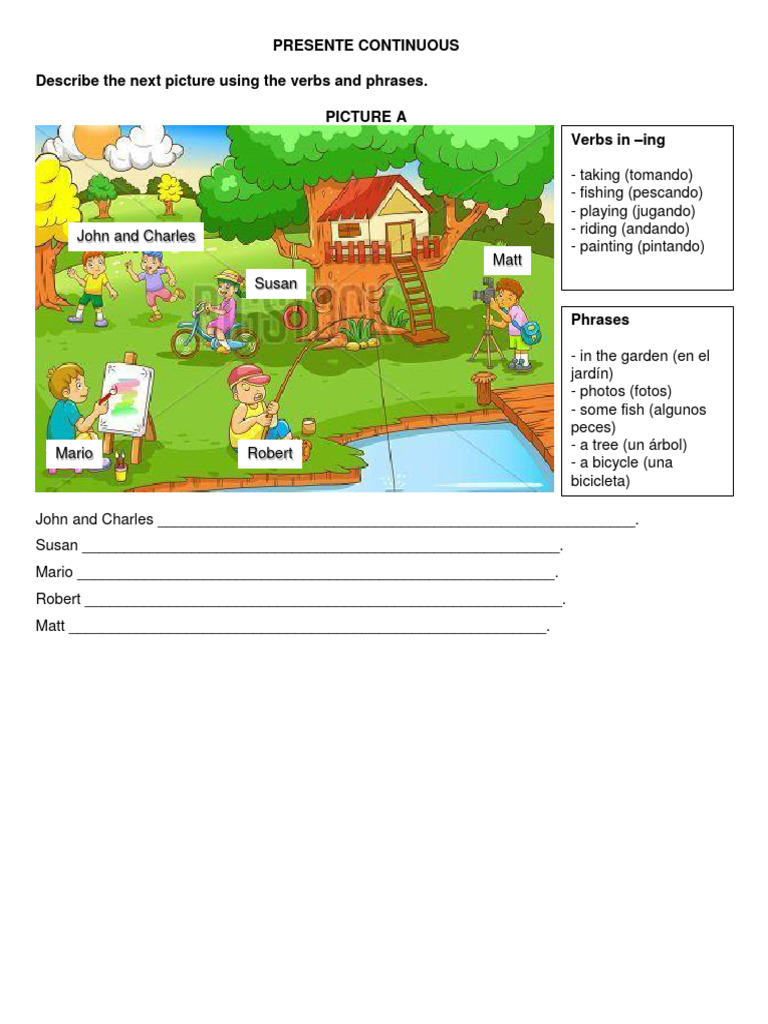 Present Continuous Picture Descriptions | PDF | Drink