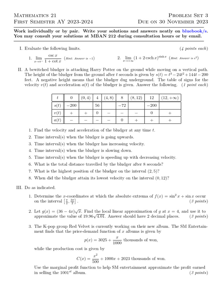 Math 21 Problem Set 3 | PDF | Mathematics