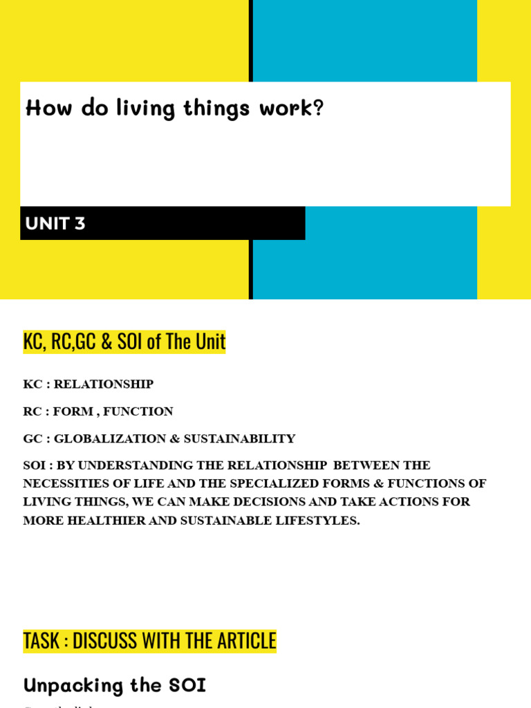 MYP 1 UNIT 3 - How Do Living Things Work | PDF | Cell (Biology) | Organisms