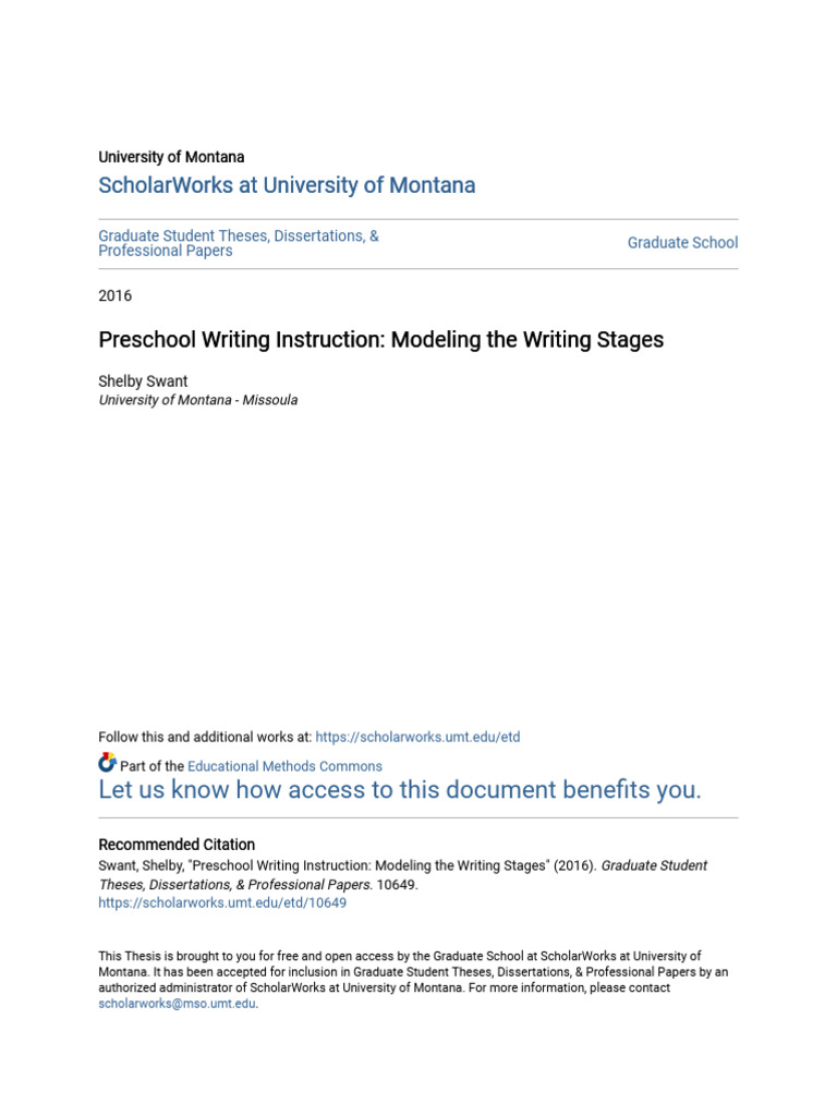 Preschool Writing Instruction - Modeling The Writing Stages | PDF | Literacy | Statistics