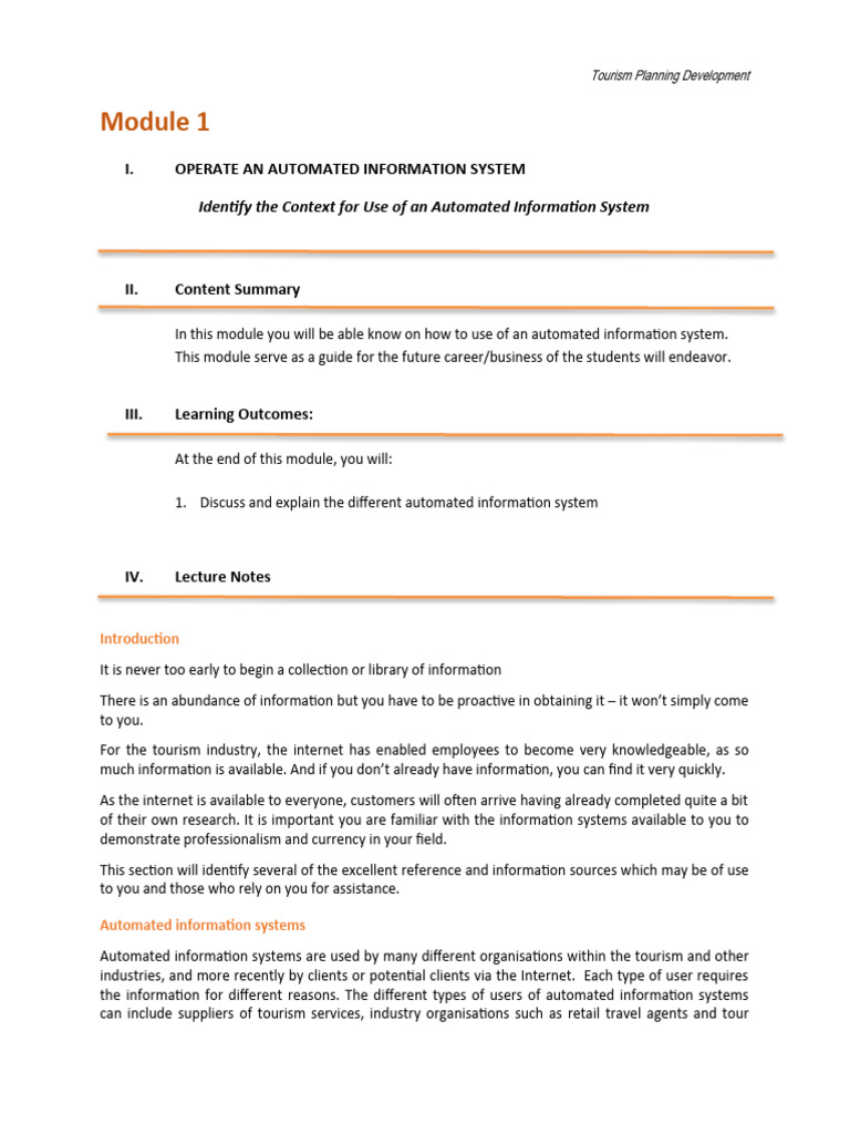 Module 1 Tourism Planning Development Tourism Promotion Services NC II ... Module 1 Tourism Planning Development Tourism Promotion Services NC II ...