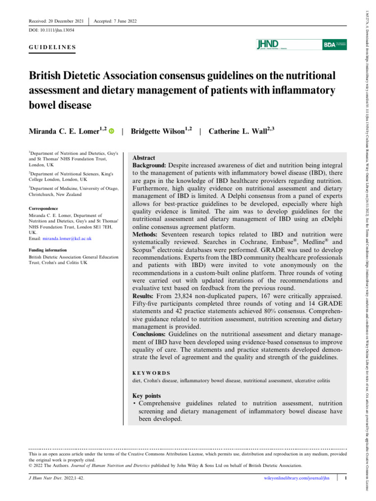 J Human Nutrition Diet - 2022 - Lomer - British Dietetic Association Consensus Guidelines On The ...