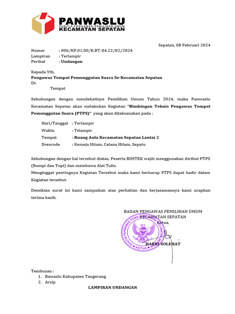 Surat - Undangan Bimtek PTPS | PDF