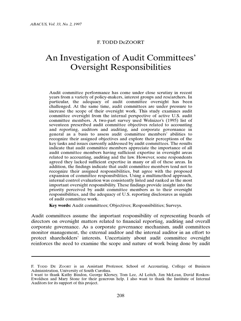 dezoort1997 | PDF | Audit Committee | Audit