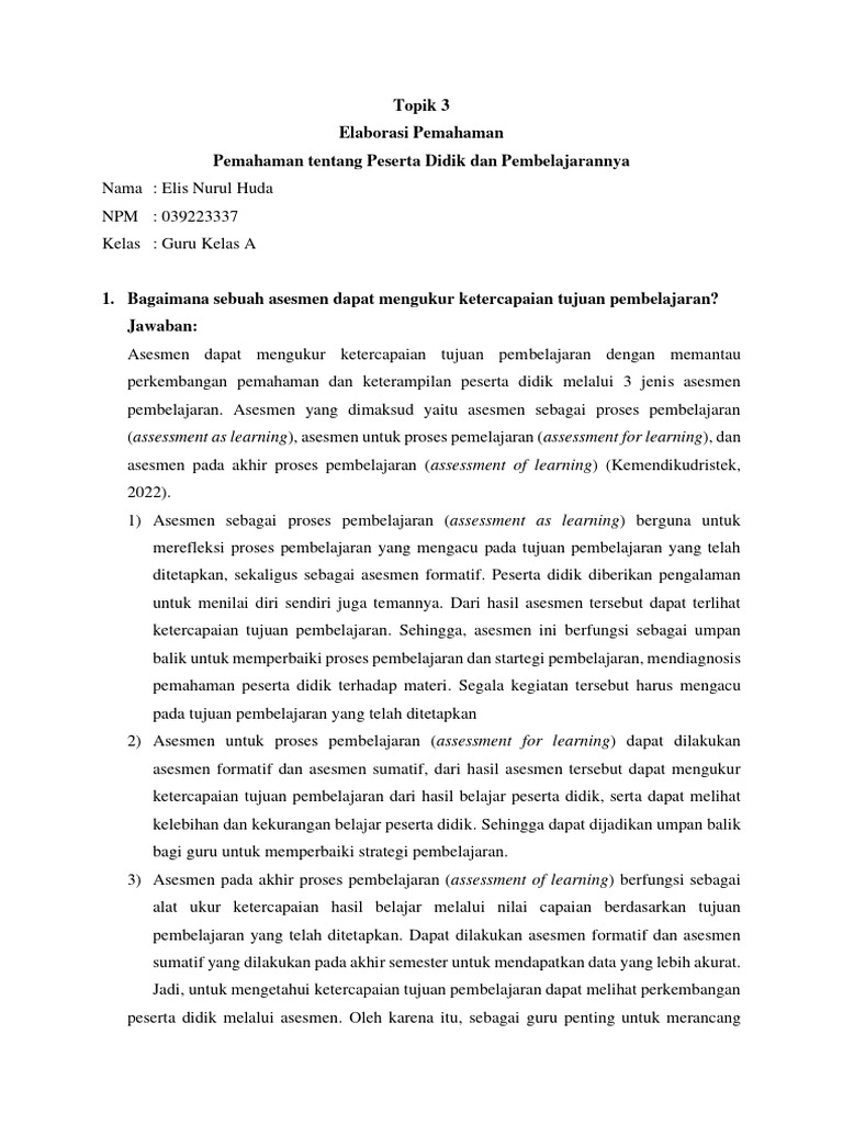 Topik 3 - Elaborasi Pemahaman - PPDP - ElisNH | PDF | Karier & Perkembangan | Seni