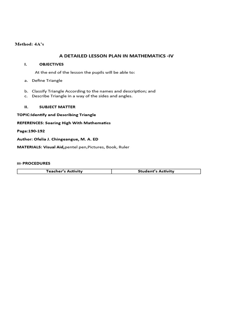 Lesson Plan in English Final | PDF | Triangle | Shape
