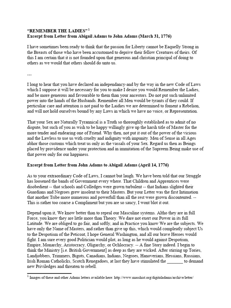 Handout - Week 6 - Remember The Ladies | PDF | Abigail Adams