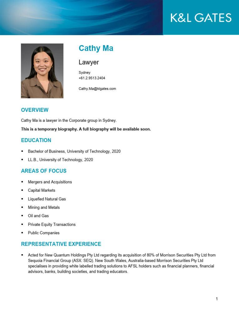 Cathy Ma | PDF | Securities (Finance) | Sydney